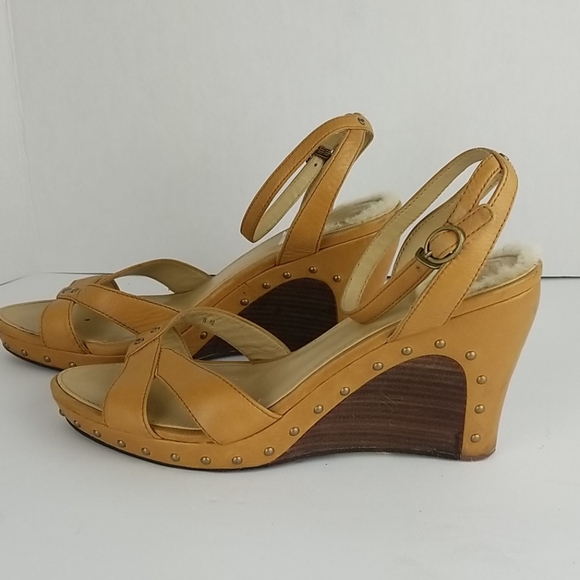 UGG | Shoes | Ugg Leather Sandal Wedge Heel Size Studded | Poshmark